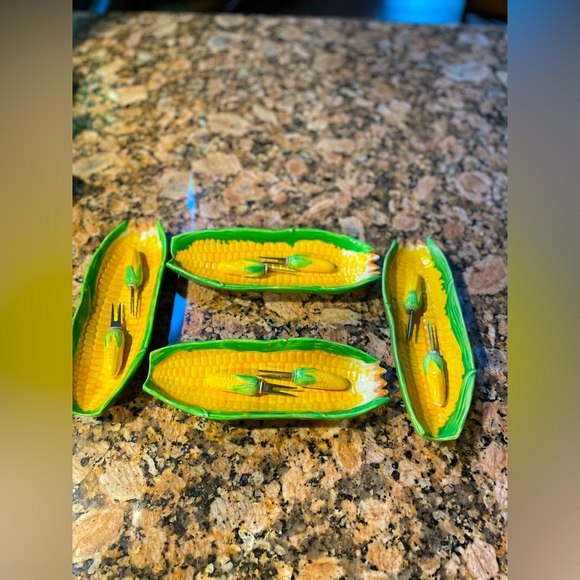 Dining | 4 Sets Of Cute Corn On The Cob Plates W Corn Skewers Make Room ...